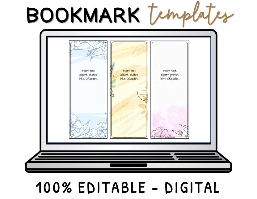 Editable BOOKMARK Templates - Watercolor Nature - Personalize, Add Your ...