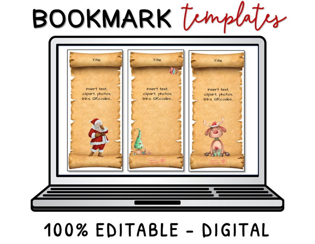 Editable Christmas BOOKMARK Templates - Parchment - Add Your Own Text ...