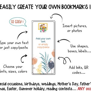 Editable BOOKMARK Templates With Flowers - Personalize With Your Own ...