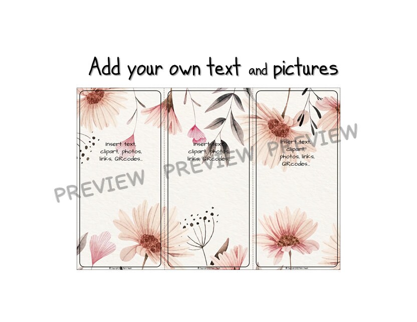 Editable BOOKMARK Templates With Flowers - Personalize With Your Own ...