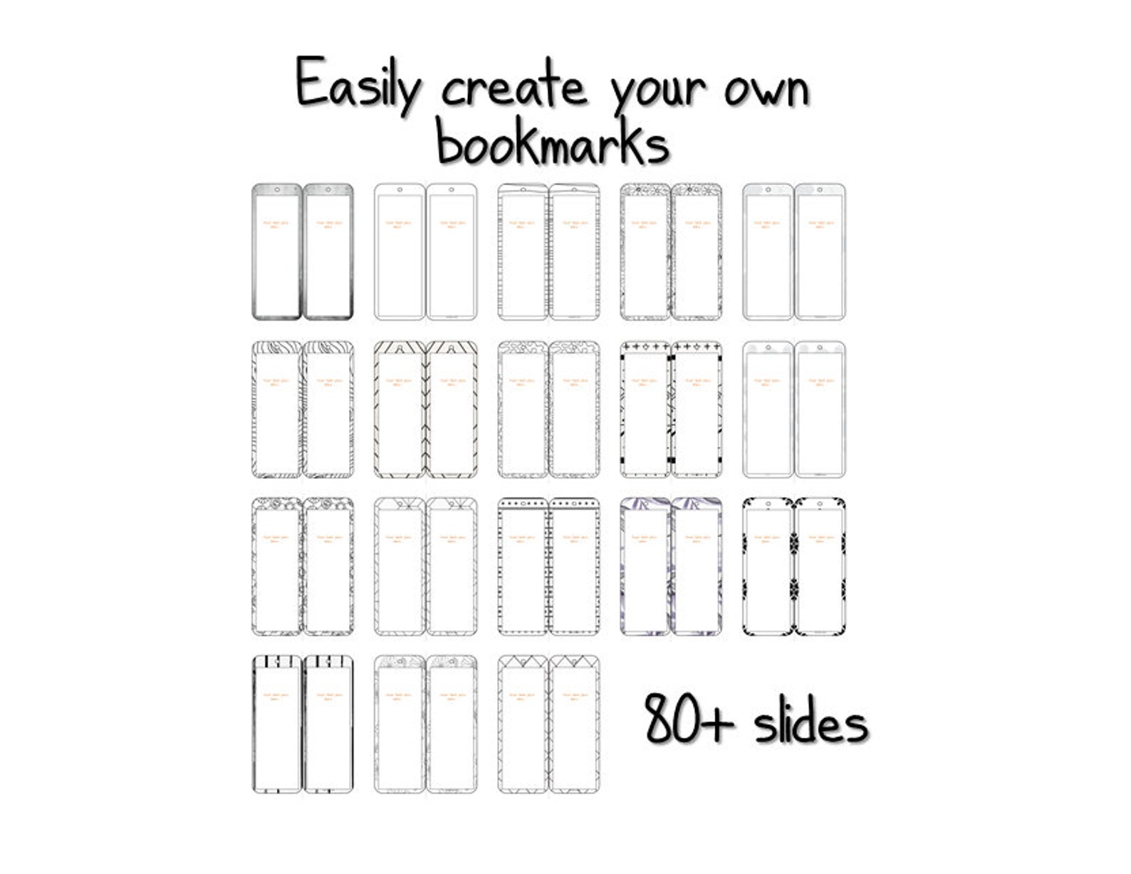 Editable Double-sided BOOKMARK Templates B&W and Colors - Add Your Own ...