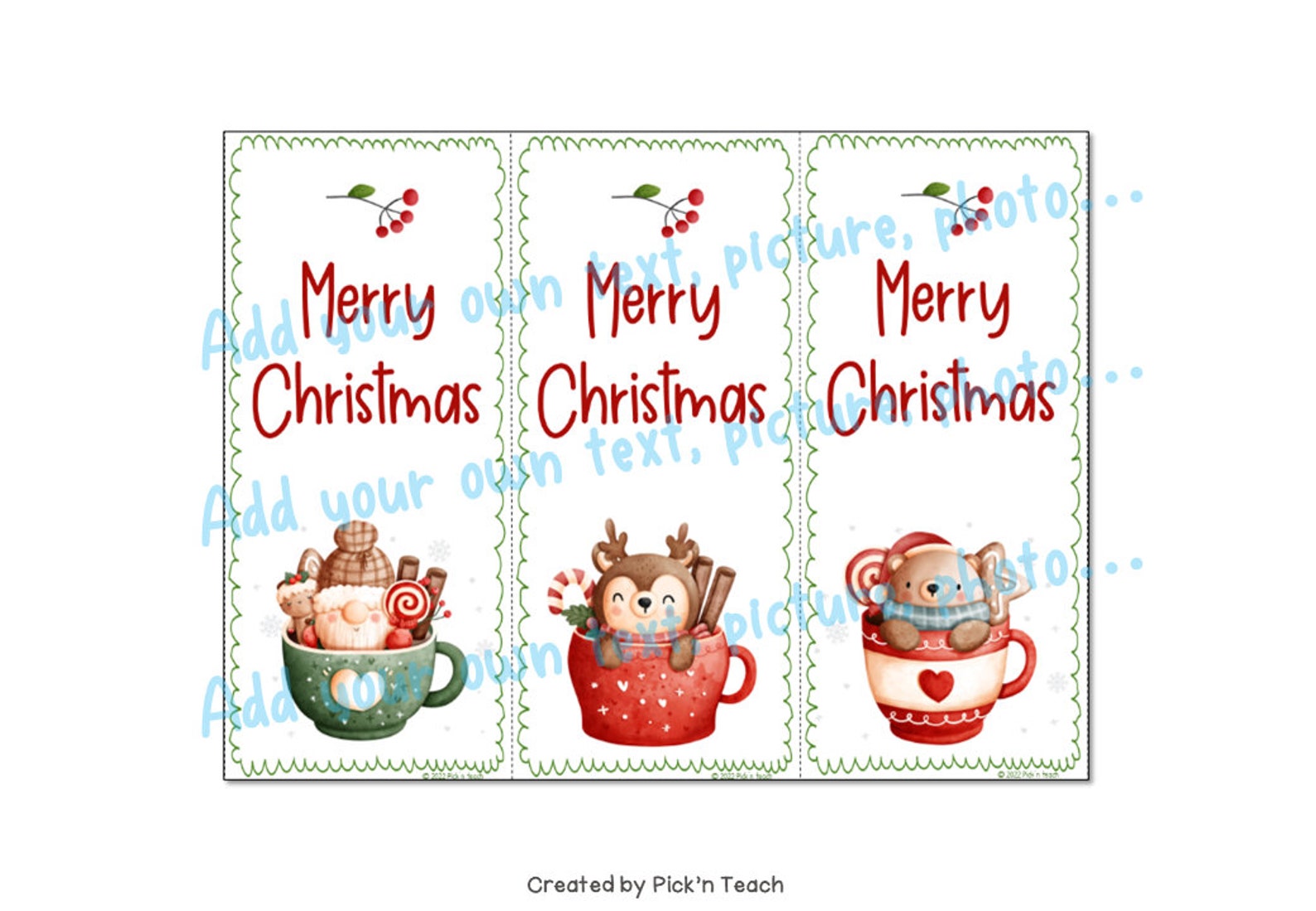 Editable BOOKMARK Templates for Christmas - Add Your Own Text and ...