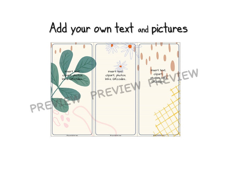 Editable BOOKMARK Templates of Abstract NATURE - Add Your Own Text and ...