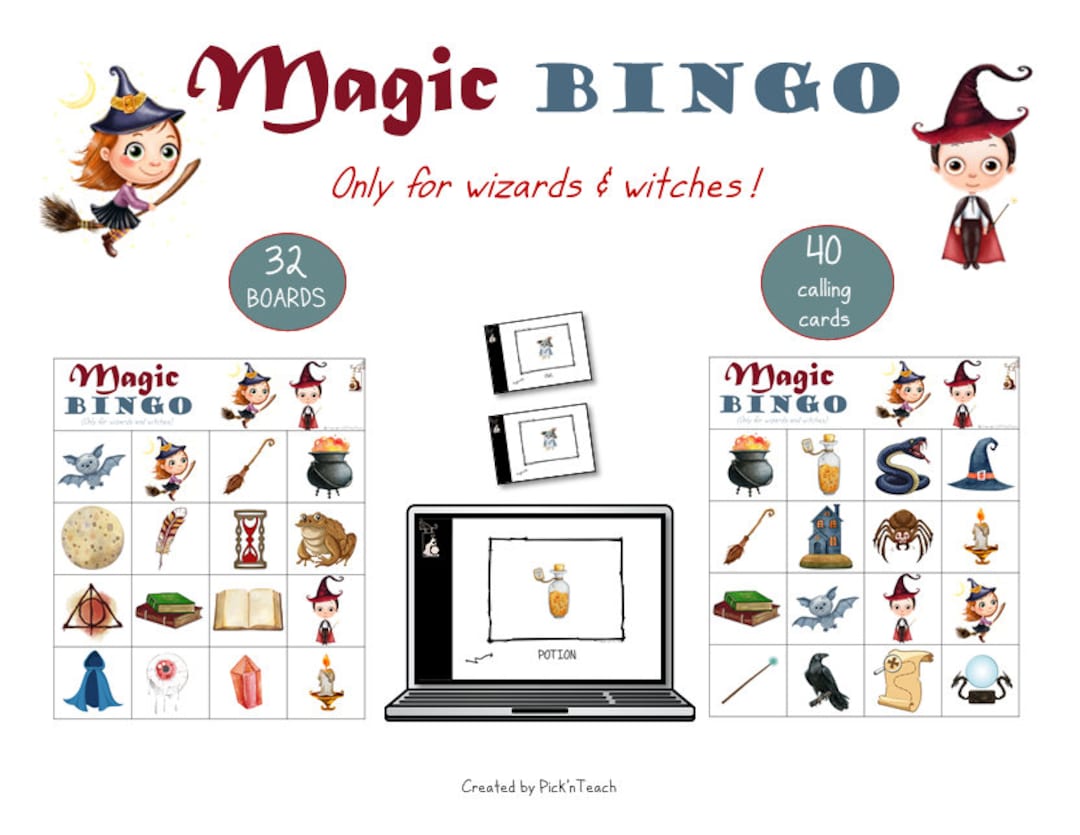 Magic Bingo for Wizards and Witches Game 32 Boards Home and Classroom ...