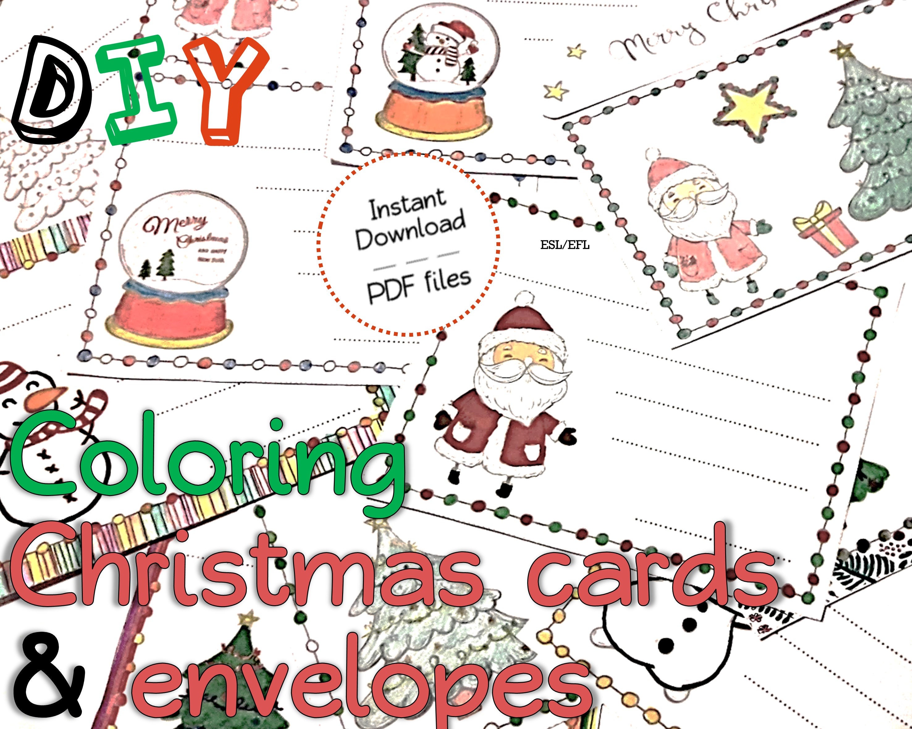 Coloring Christmas Cards Matching Envelopes PRINTABLE - Etsy