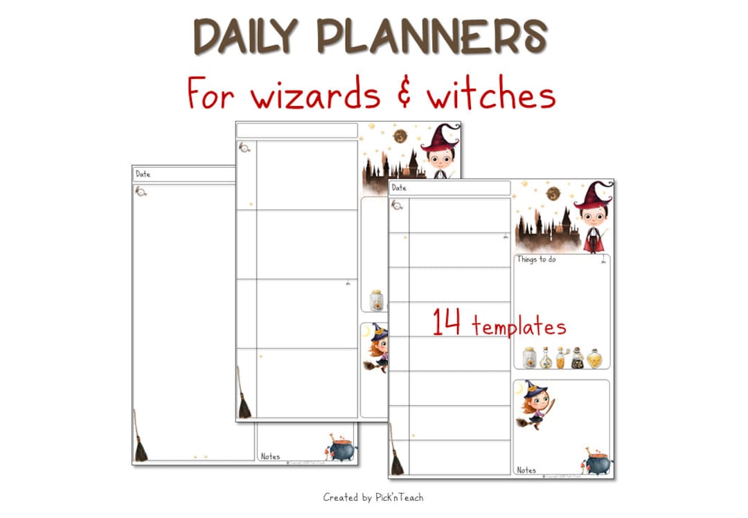 Daily PLANNERS for Wizards and Witches - Printable Calendar Organizer ...