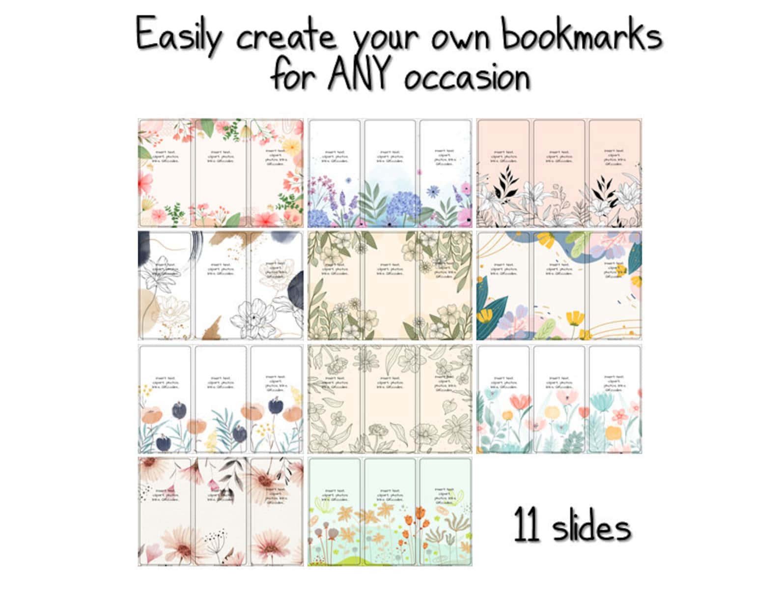Editable BOOKMARK Templates With Flowers - Personalize With Your Own ...