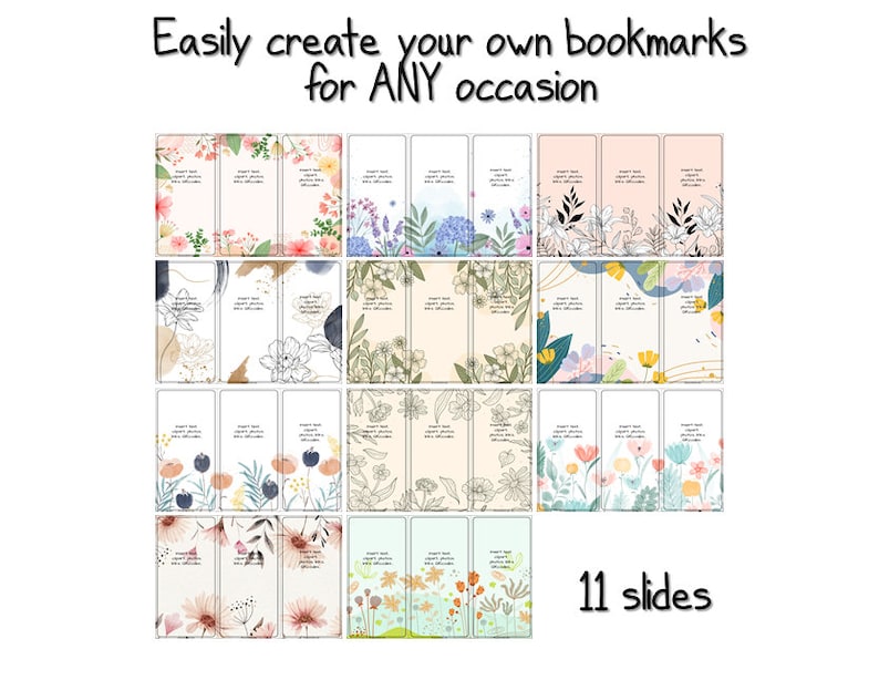 Editable BOOKMARK Templates With Flowers - Personalize With Your Own ...