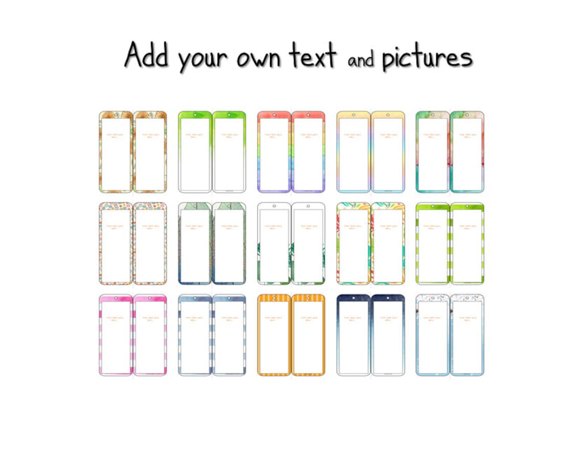 Editable Double-sided BOOKMARK Templates B&W and Colors - Add Your Own ...