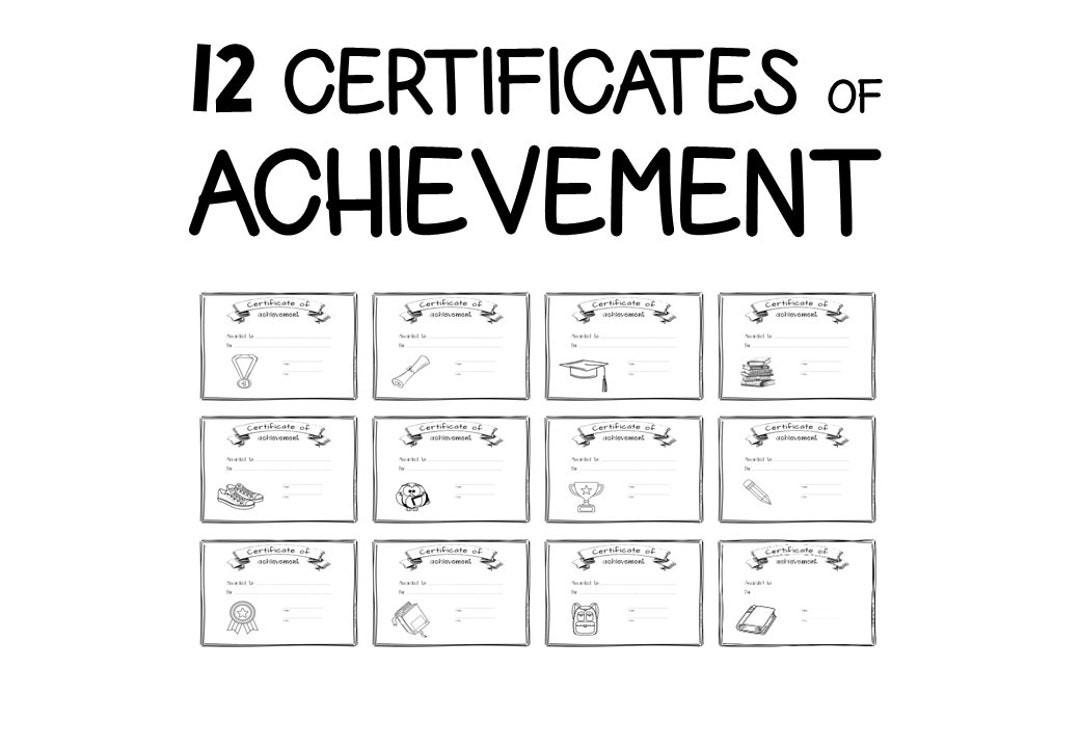 12 Certificates of Achievement Printable Pdf Format for School or Any ...
