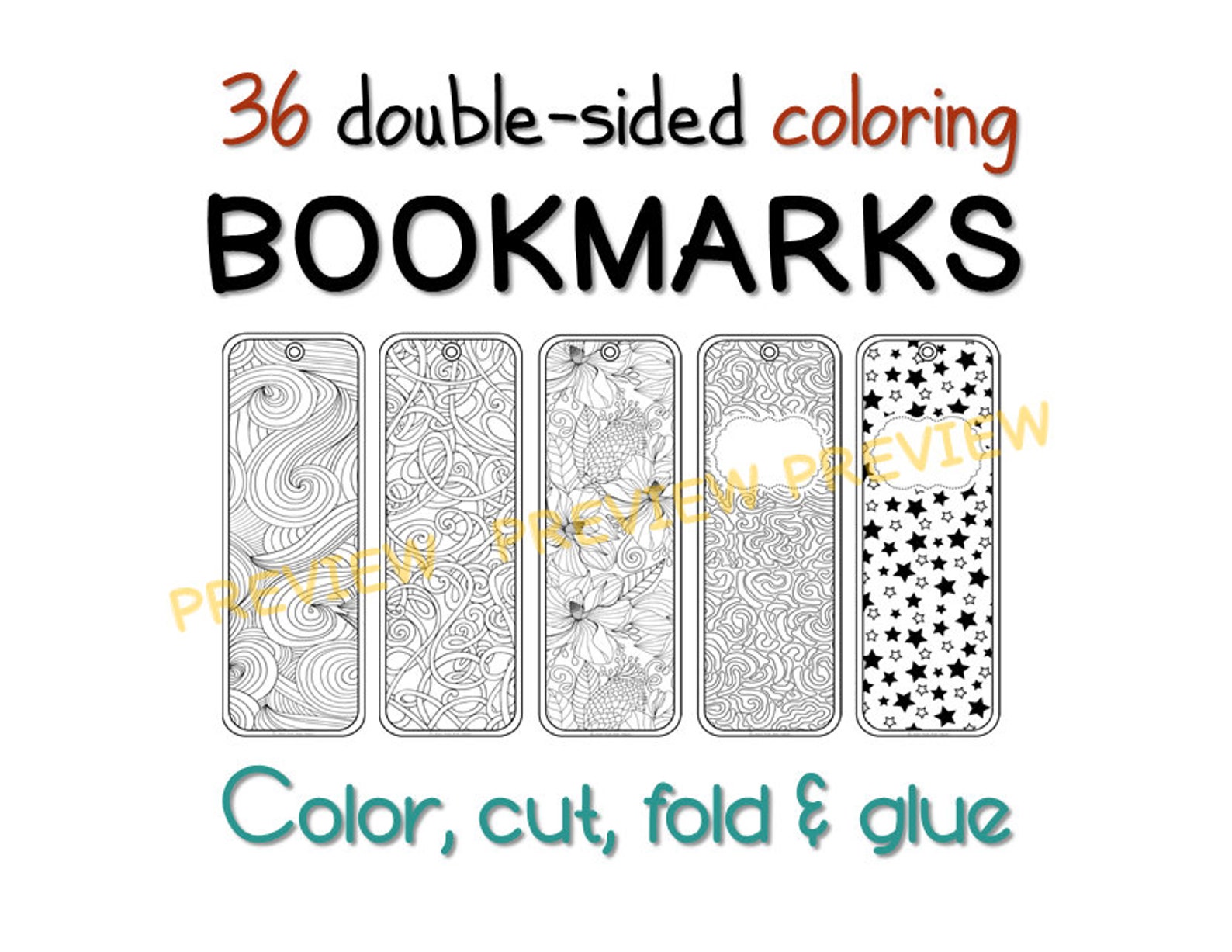 36 Double-sided COLORING BOOKMARKS for Any Occasion - Print and Color ...