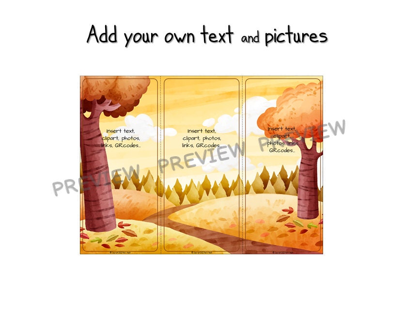 Editable BOOKMARK Templates - Fall - Personalize, Add Your Own Text ...