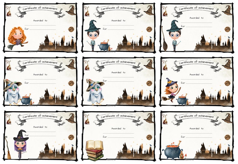 20 EDITABLE Digital Award Certificates for Wizards and Witches for ...