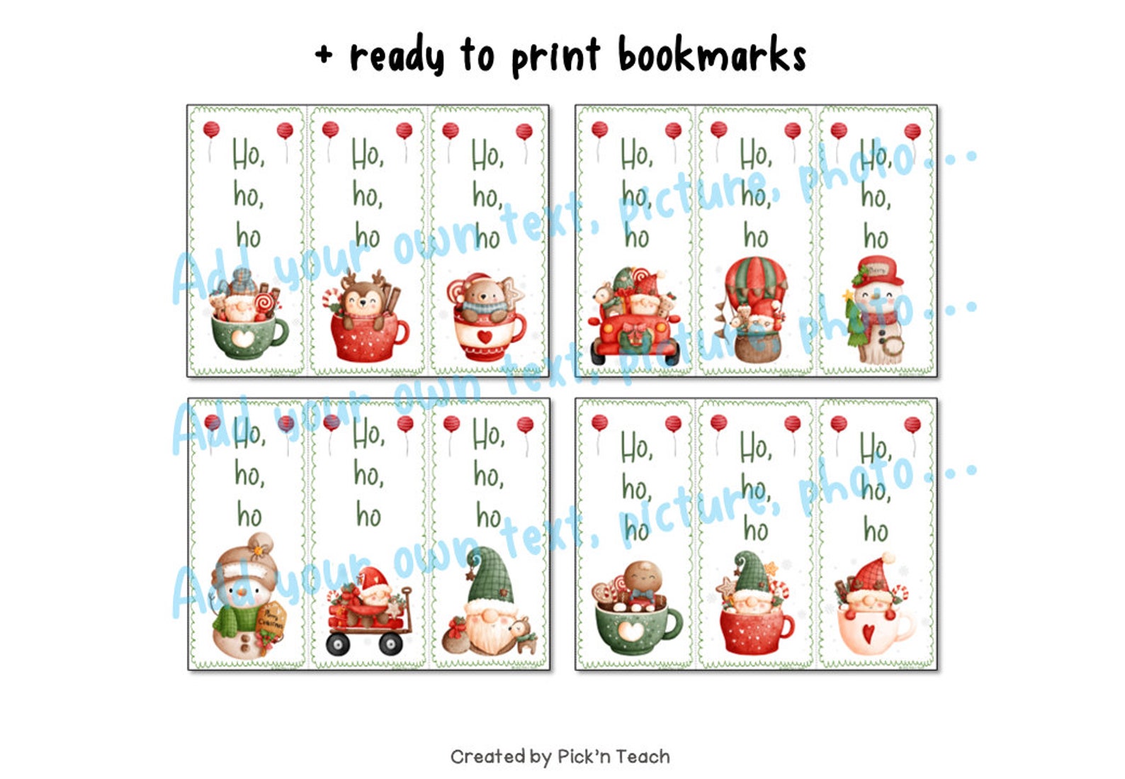Editable BOOKMARK Templates for Christmas Add Your Own Text and Images ...