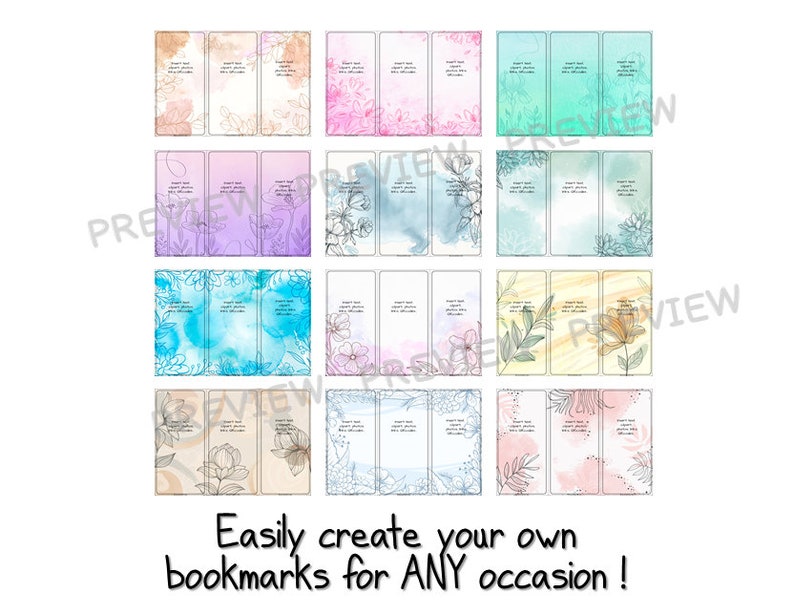 Editable BOOKMARK Templates - Watercolor Nature - Personalize, Add Your ...