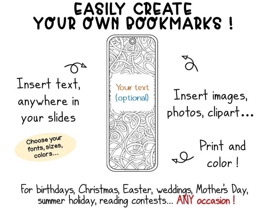 Editable COLORING BOOKMARKS - Personalize, Add Your Own Text & Images ...