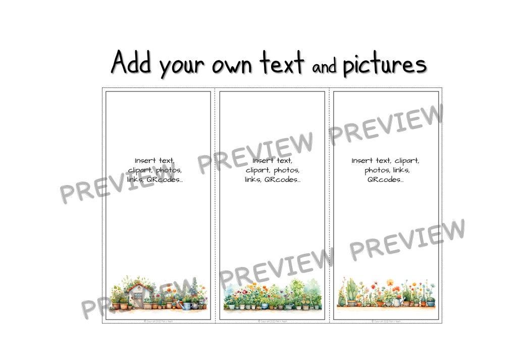 Editable BOOKMARK Templates gardens, Plants and Flowers Add Your Own ...