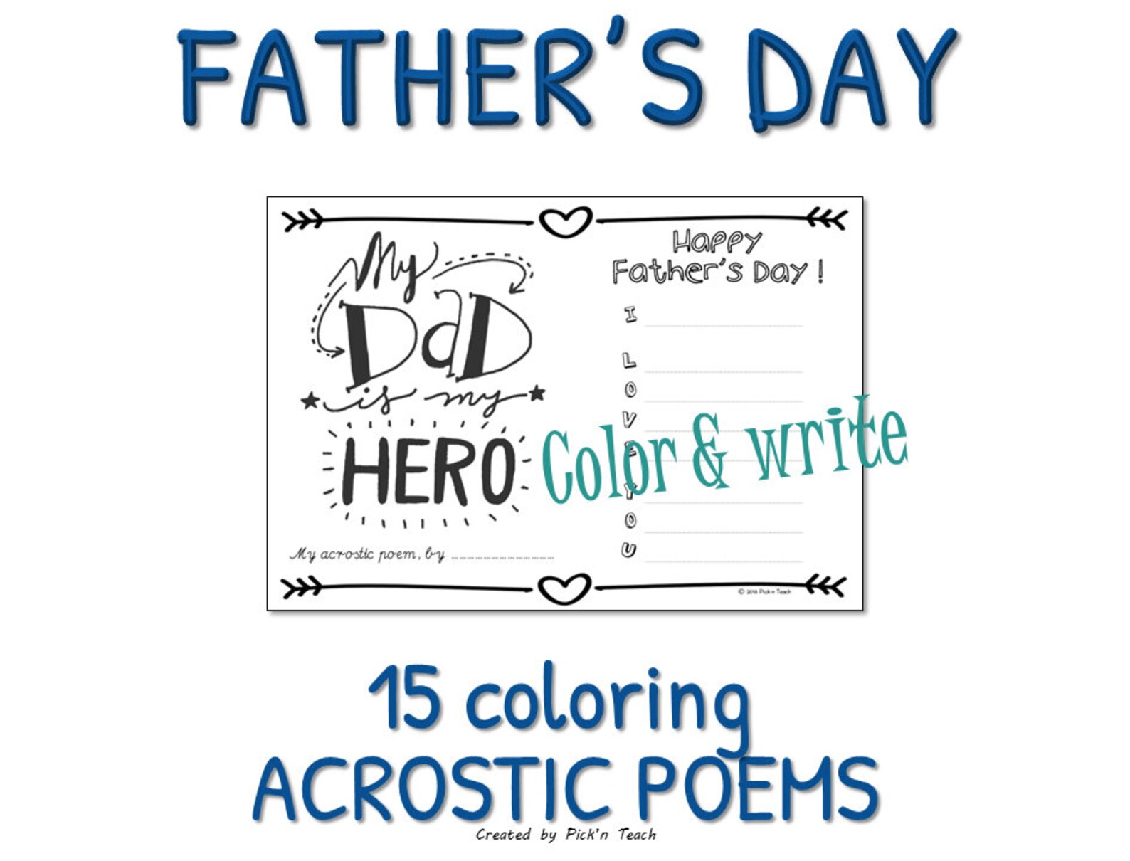 Father’s Day Acrostic Poems to Write and Color for Kids - Etsy