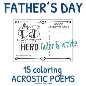 Father’s Day Acrostic Poems to Write and Color for Kids - Etsy