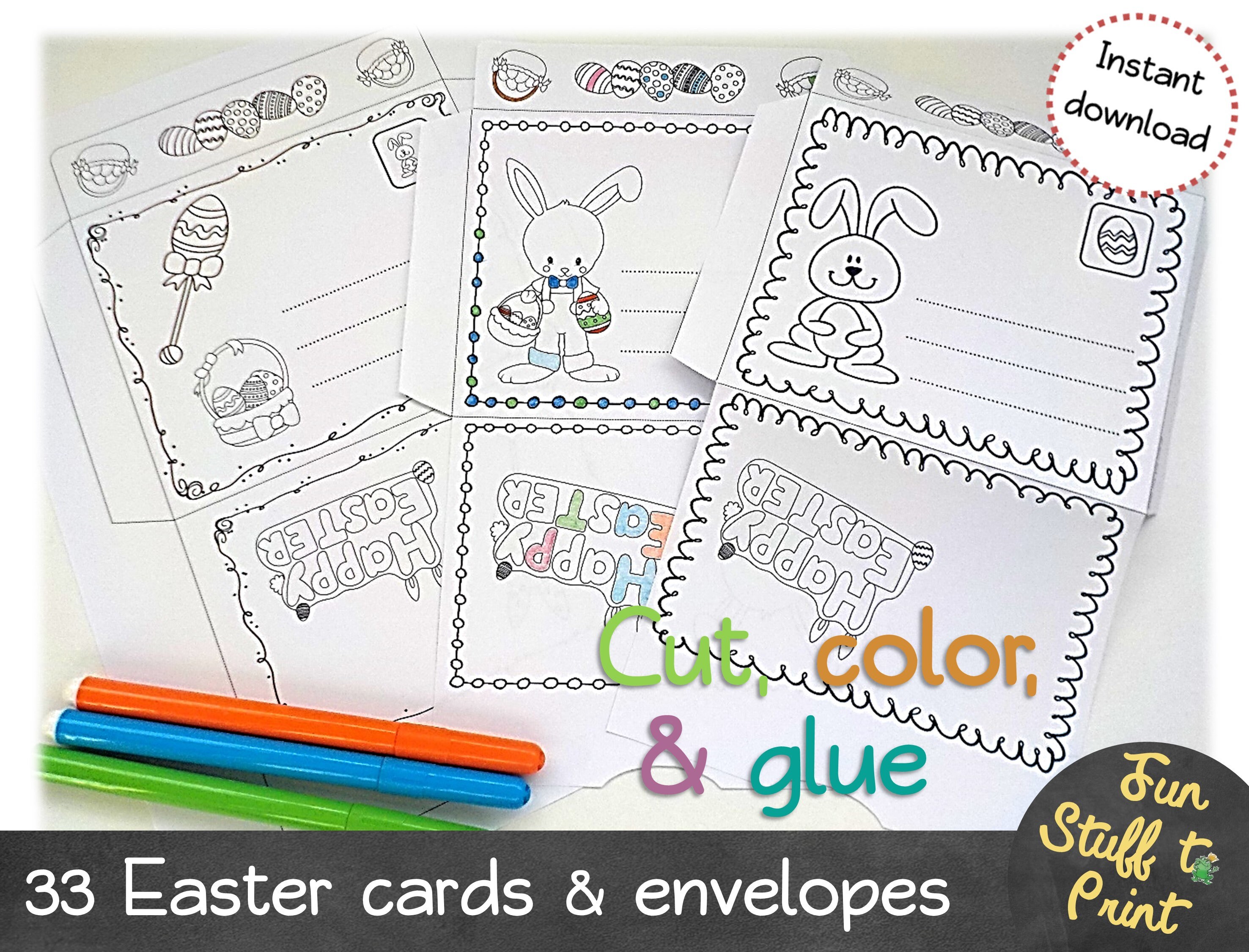33 Coloring Easter Cards for Kids Printable Instant Download Pdf Print ...