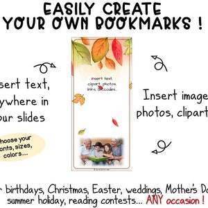Editable BOOKMARK Templates - Fall - Personalize, Add Your Own Text ...