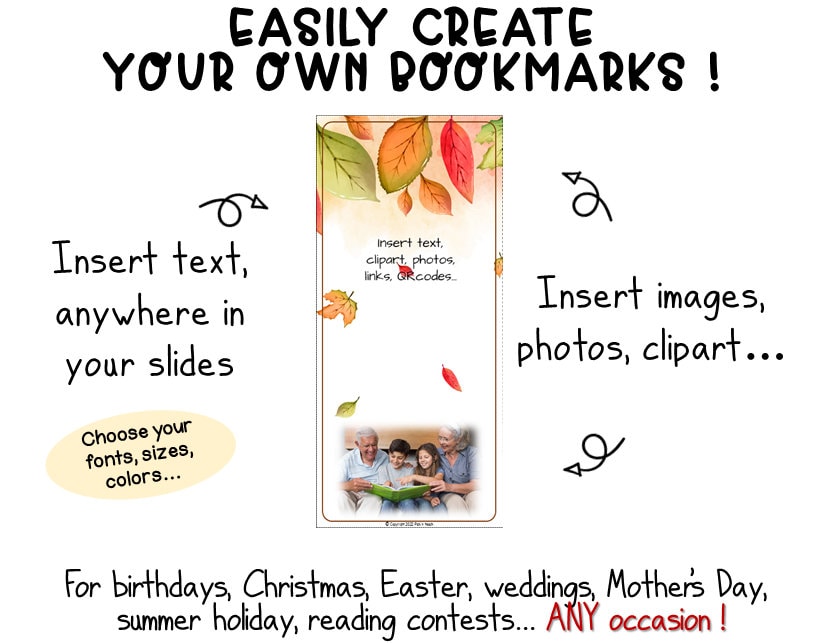 Editable BOOKMARK Templates - Fall - Personalize, Add Your Own Text ...