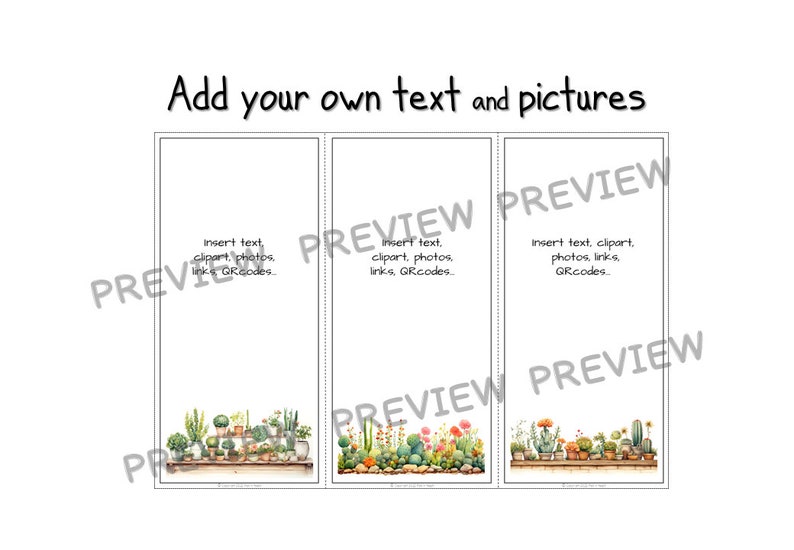 21 BOOKMARK Templates "gardens, Plants and Flowers" - Add Your Own Text ...