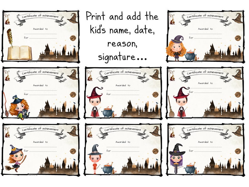 20 Printable AWARD Certificates for Wizards and Witches for Birthday ...