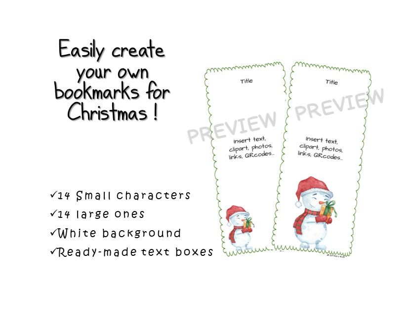 Editable Christmas BOOKMARK Templates - White - Personalize, Add Your ...