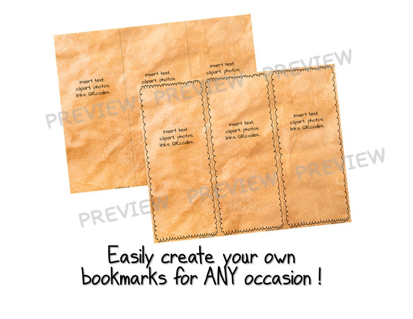 Editable BOOKMARK Templates - Parchment Paper - Personalize, Add Your ...