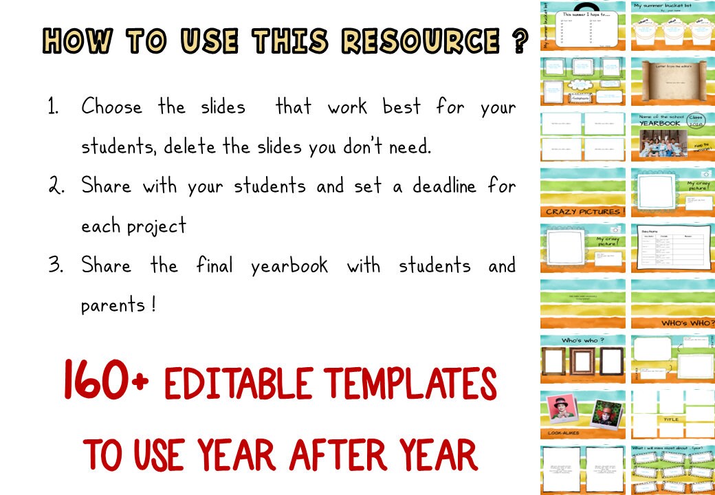 Digital Class YEARBOOK or Memory Book Templates NO PREPARATION Ready-to ...