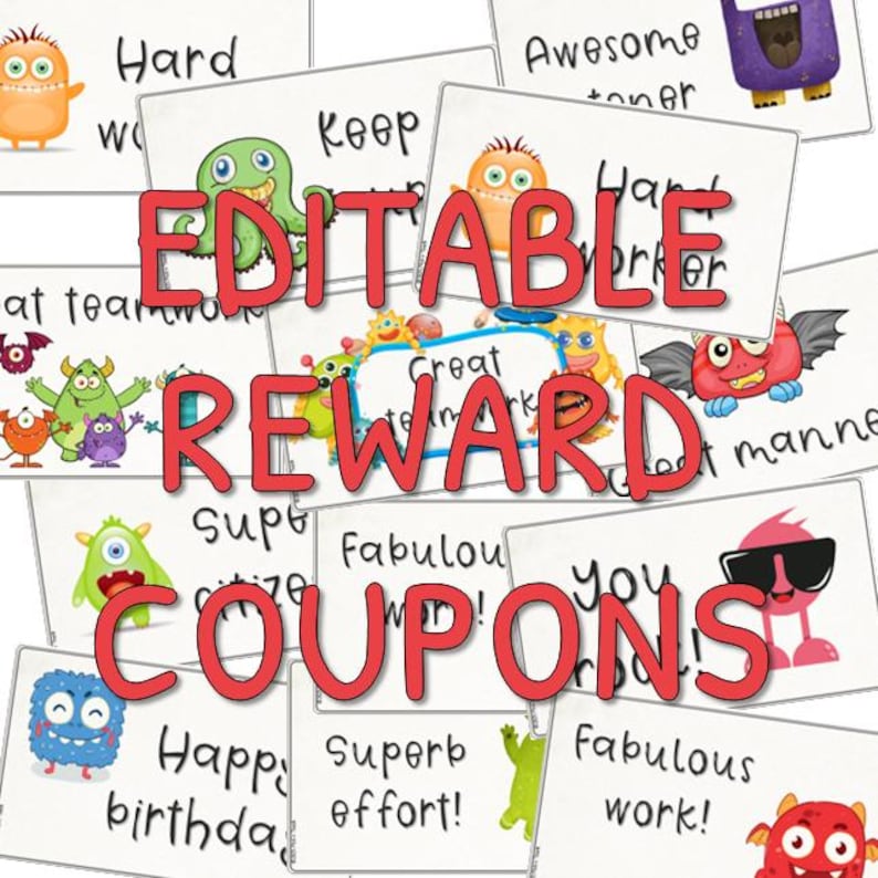 Monster Reward Coupons: Editable Classroom Incentives (powerpoint) 54 ...