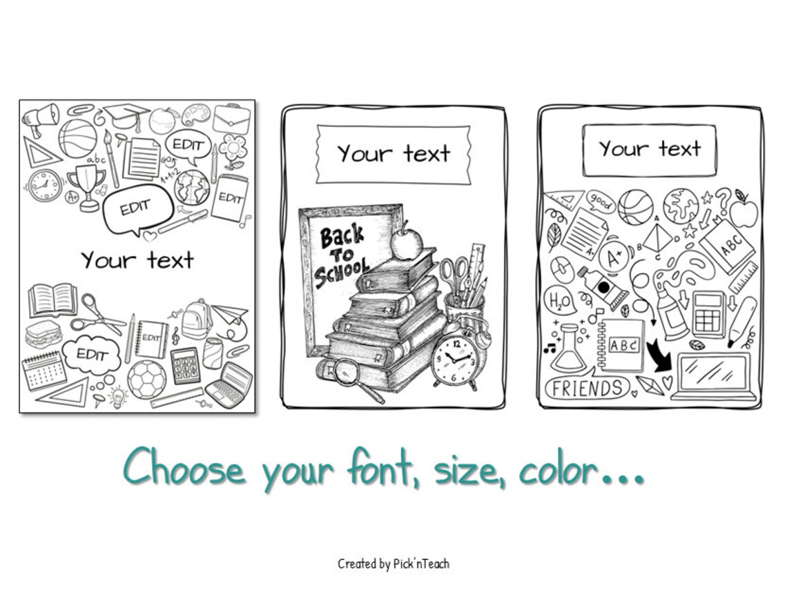 EDITABLE Coloring Book Covers / Pages for Back to School 60 Templates ...