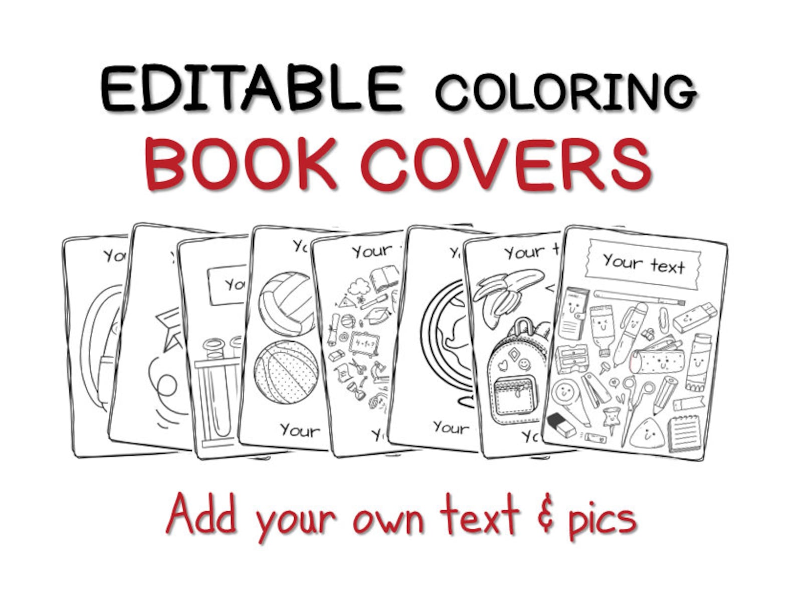 EDITABLE Coloring Book Covers / Pages for Back to School 60+ Templates ...