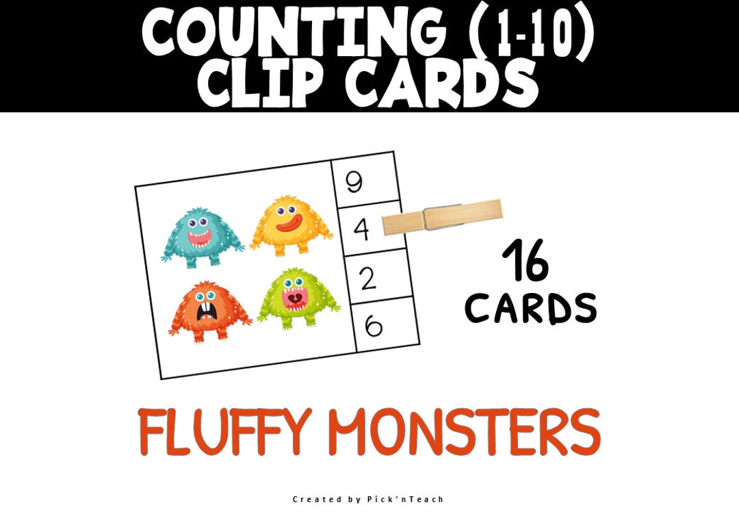 Counting Clip Cards . Fluffy Monsters. Preschool Montessori . Learn ...
