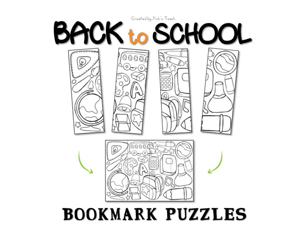 Coloring Bookmark Puzzles for Back to School - Printable - 20 Bookmarks ...