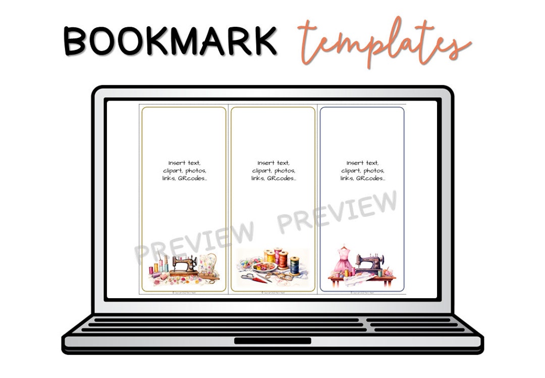 Editable BOOKMARK Templates sewing Add Your Own Text and Images in ...