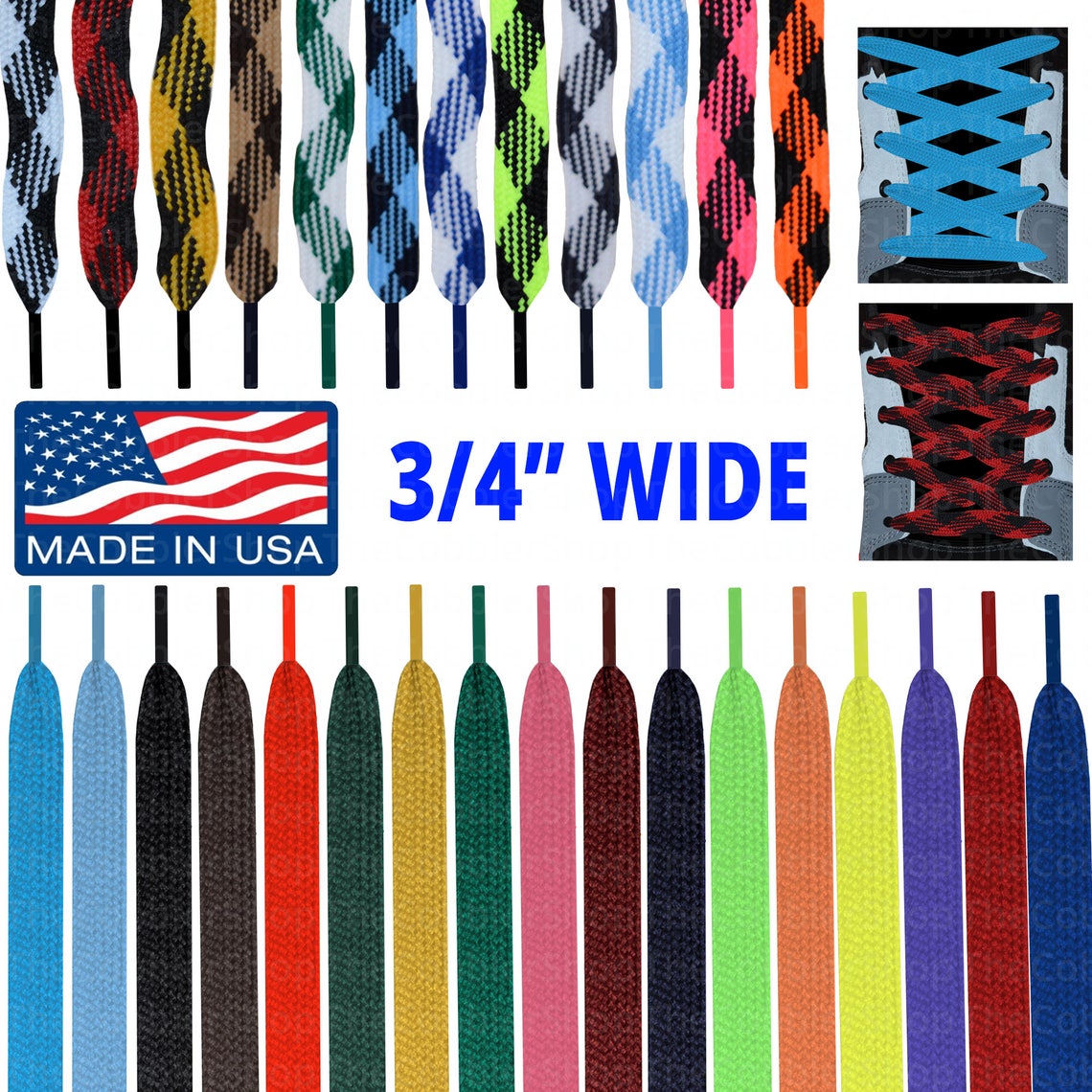 3/4" Wide FAT Flat Shoelace Strings - Made in USA! Premium Intricate ...