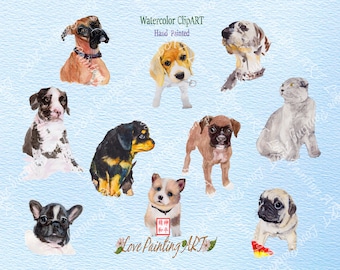 Watercolor Dog Clipart Digital Doggies Download Cute - Etsy