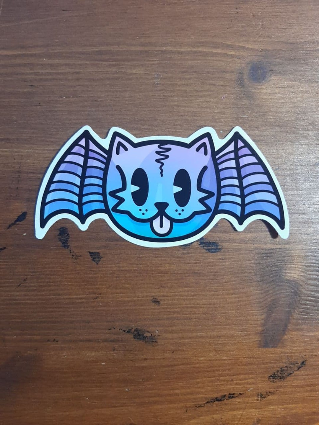 Catbat Sticker Full Color on White Vinyl Kitty Cat Bat Sticker - Etsy