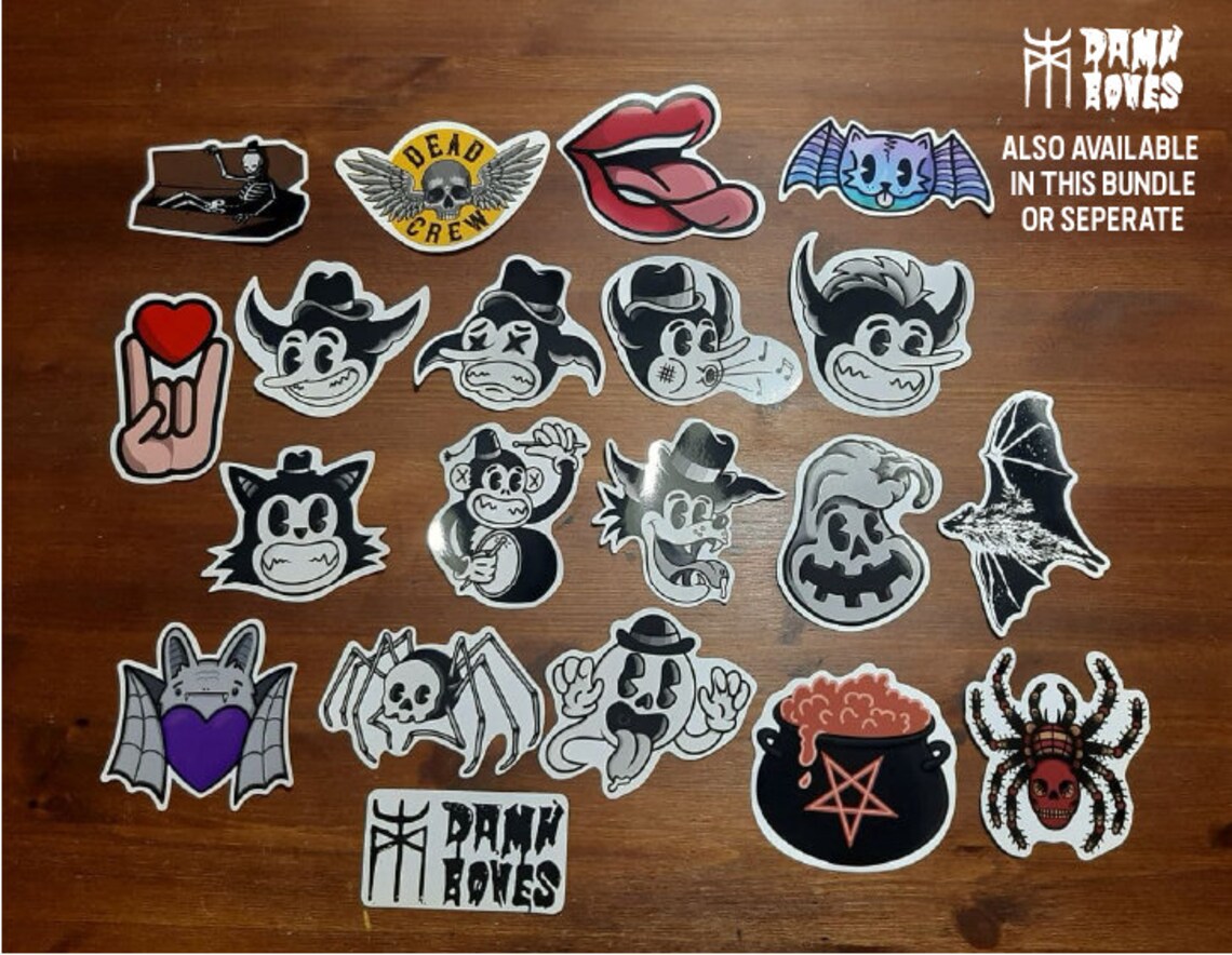 Vintage Style Sticker Bundle of 10 Black & Grey on white | Etsy