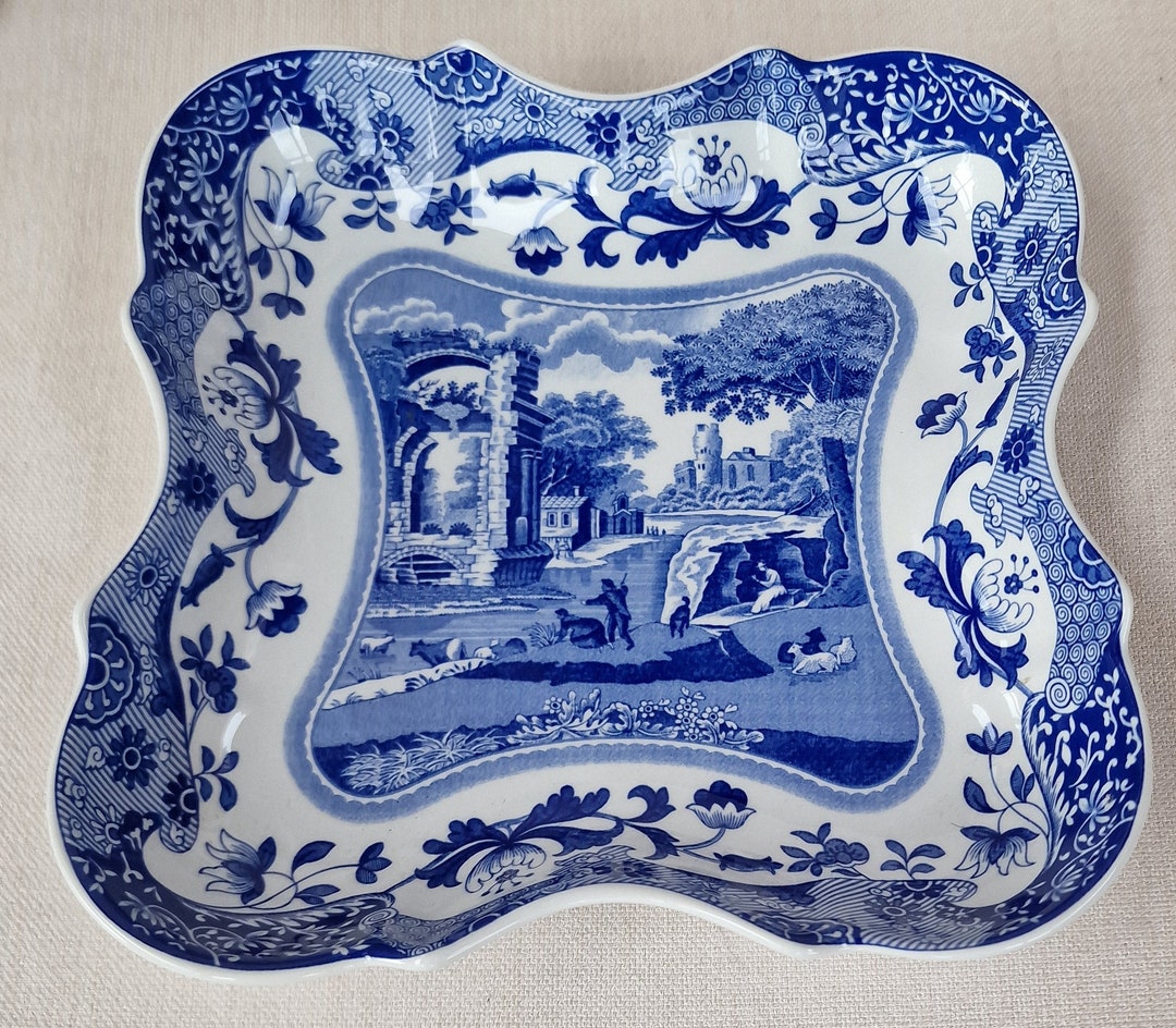 Vintage Spode Bone China Blue and White Fancy Square Shaped, Serving ...