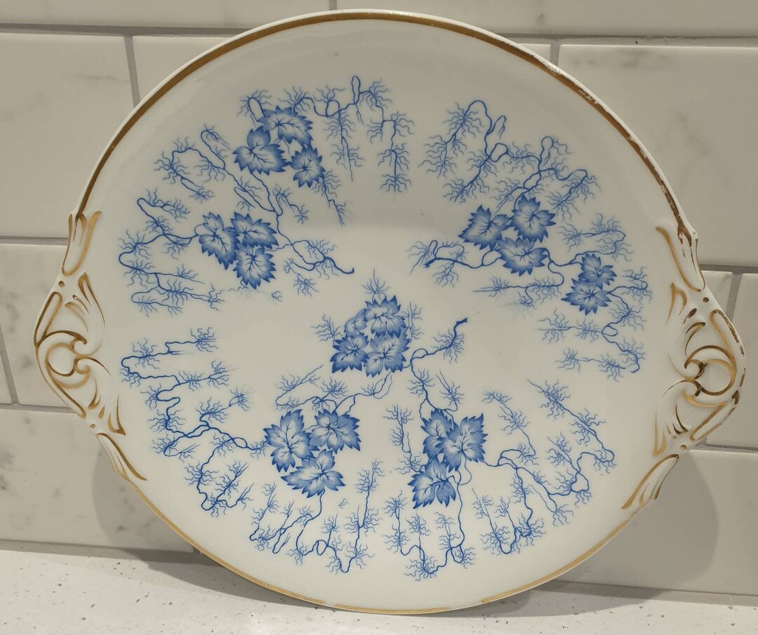 Antique Grainger Worcester Cake Plate Blue and White Ferns - Etsy Singapore