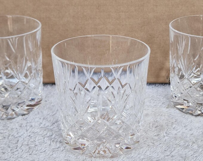 Set of 3 X Vintage Thomas Webb Crystal Old Fashioned Whisky Glasses ...