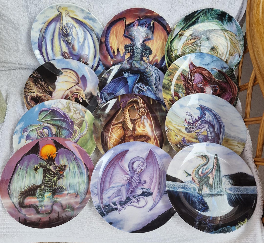 Full Set Dragon Collectors Plates by John J Woodward the Dragons of ...