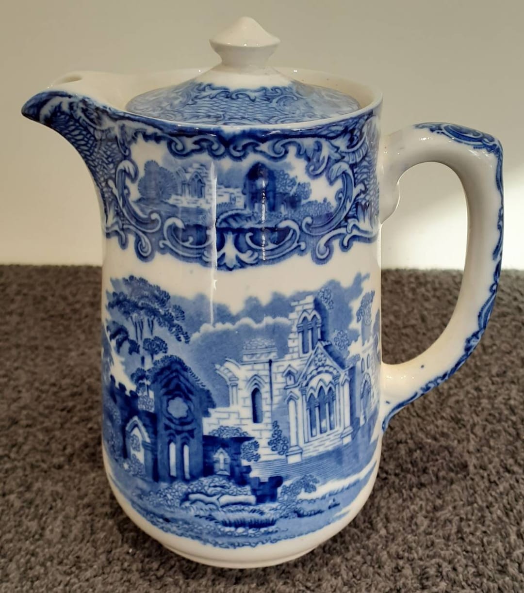 Antique George Jones Blue and White Pottery Syrup or Hot Water Jug ...