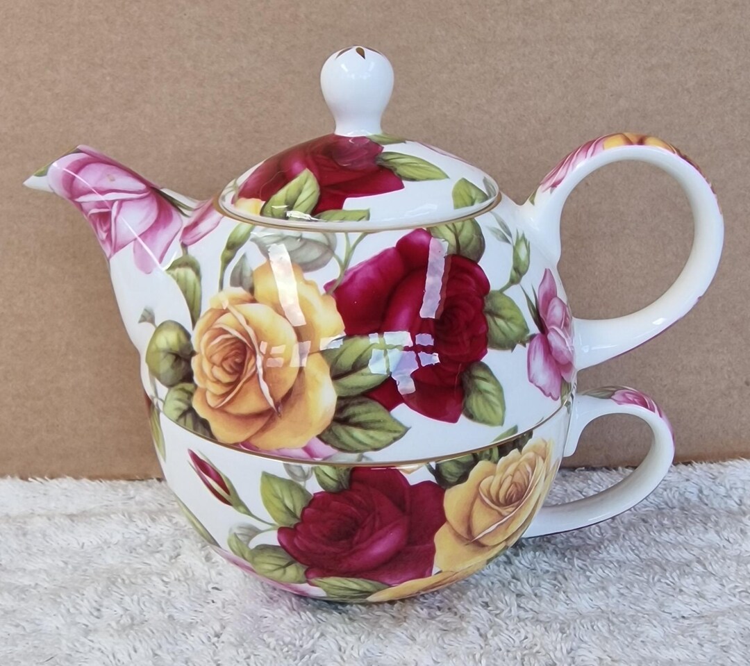 Bone China Stacking , One Cup Teapot and Cup - Large Red, Pink and ...