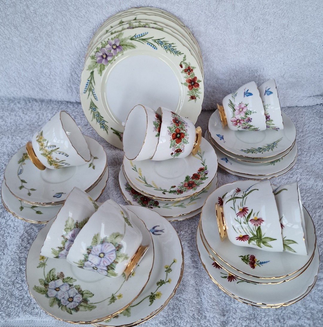 Vintage Shelley Bone China Plates and Trio - Hand Painted - Very Rare ...