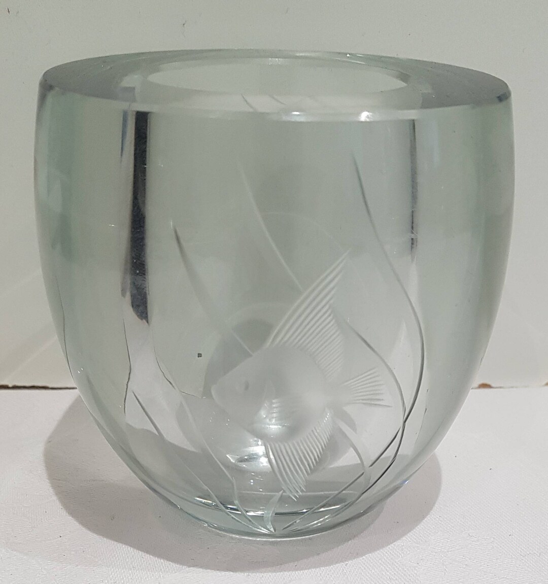 Vintage Heavy Glass, Strombergshyttan, Etched Fish, Vase. by Gerda ...