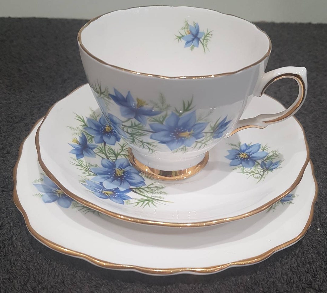 Vintage Colclough Bone China Trio Bright Blue Flowers Design - Etsy